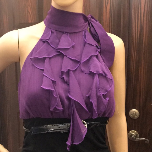 Tops | Small Ruffle Halter Top Purple And Black | Poshmark